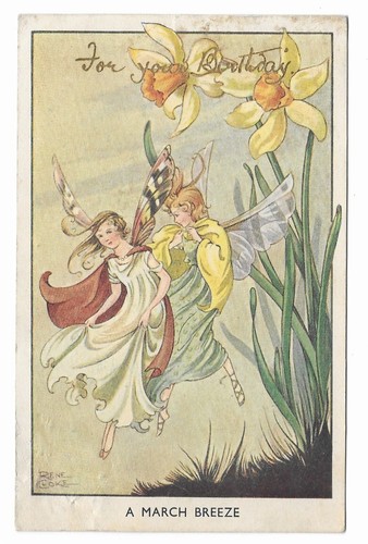 Fairies - A March Breeze - Vintage Postcard illustrated by Rene Cloke ...