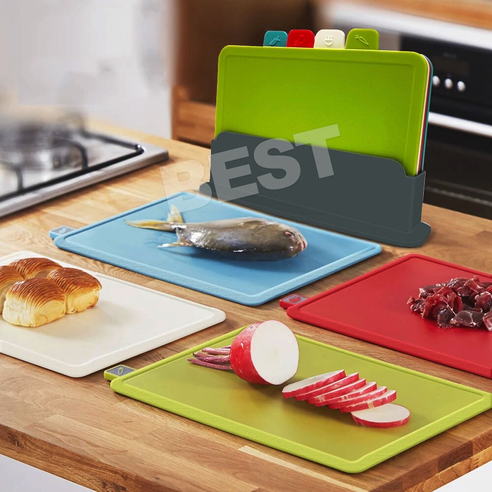 Coloured Chopping Board Set Cutting Boards Index With Stand Holder ...
