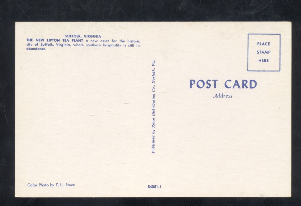 SUFFOLK VIRGINIA LIPTON TEA PLANT FACTORY 1950s CARS VINTAGE POSTCARD ...