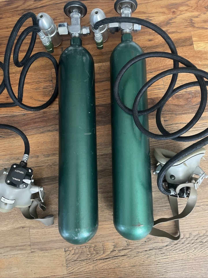 PURITAN-ZEP 2 X Aircraft Aviator 11 Cu Ft Oxygen Tank Regulator Mask ...