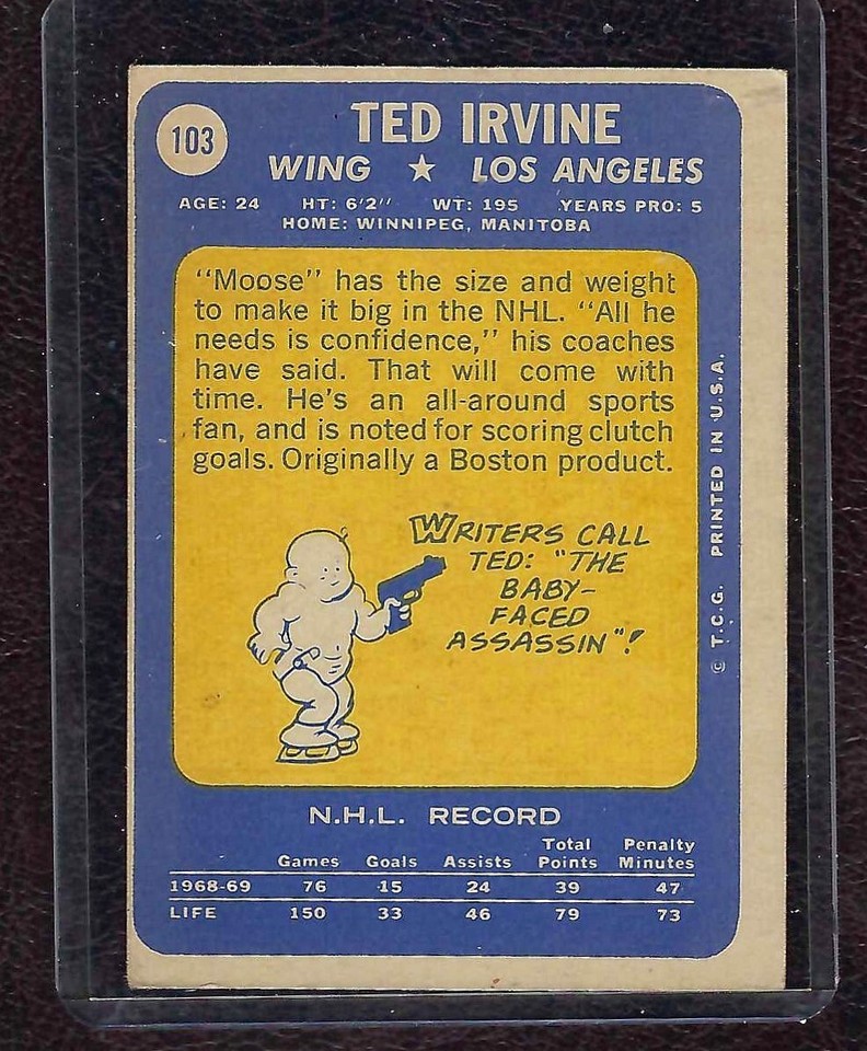 1969/70 Topps Hockey Card #103 Ted Irvine, Los Angeles Kings, VG-EX! | eBay