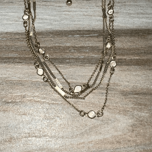 Layered Rhinestones Necklace Women’s Gold Tone Multi Strand Classiccore ...