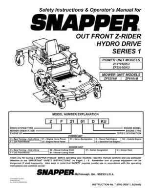 Owner’s Manual Snapper Out Front Z-Rider Riding Mower w/ Hydro Drive ...