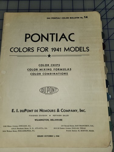 1941 Pontiac Color Chip Sheet Brochure | eBay