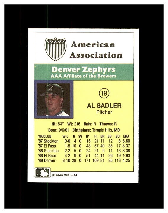 1990 Denver Zephyrs CMC #19 AL SADLER | eBay