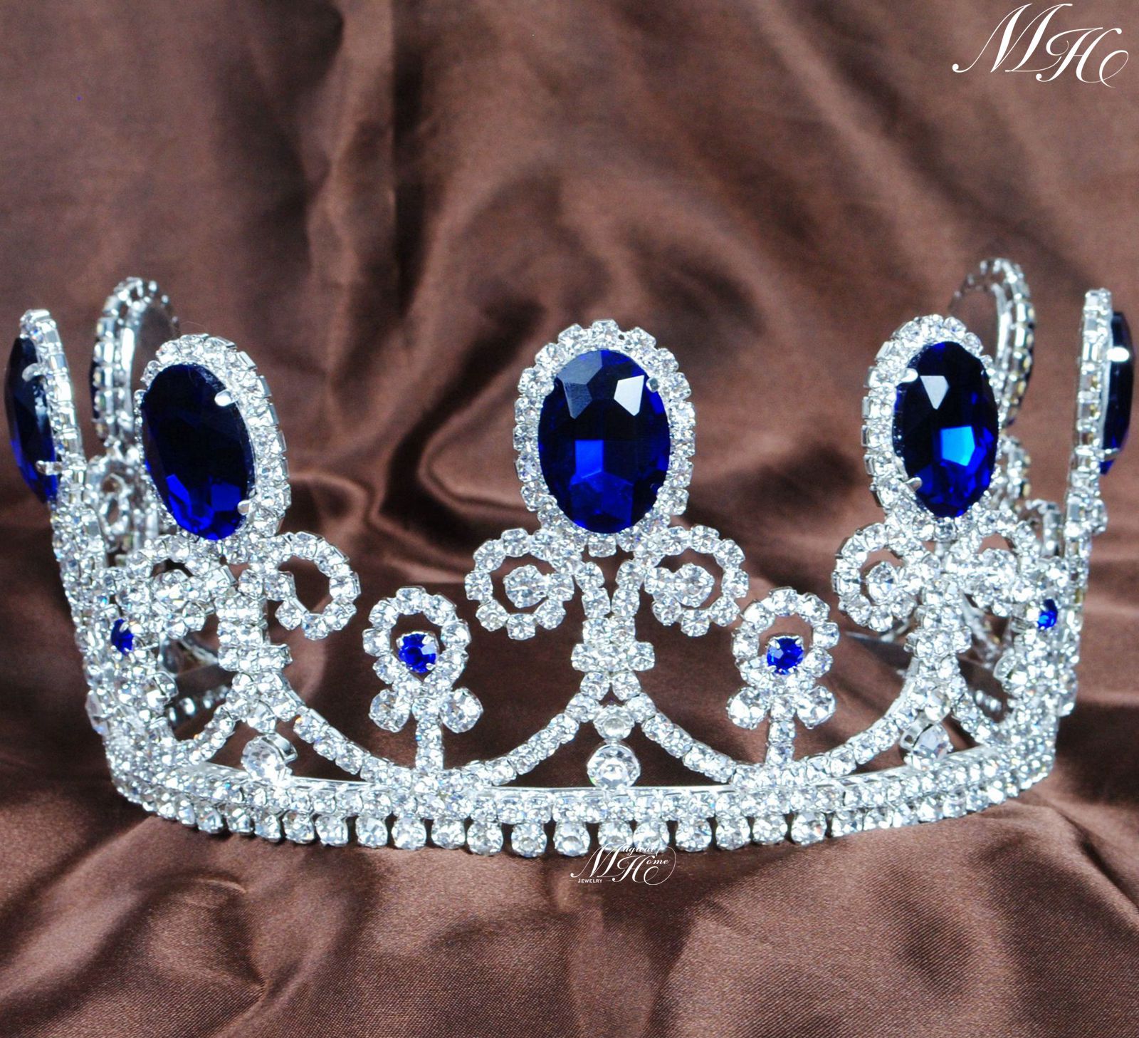 Blue Sapphire Tiaras Crown Rhinestones Crystal Wedding Bridal Pageant ...