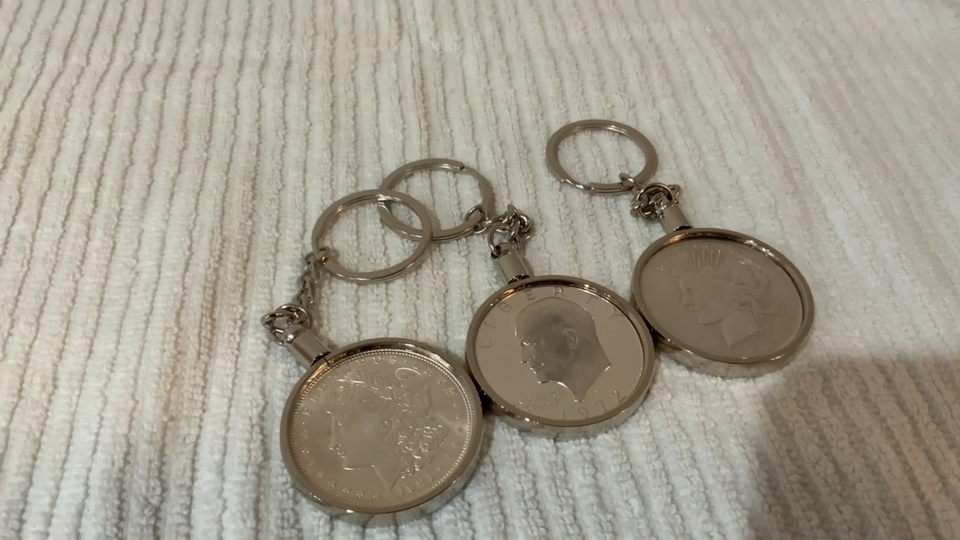 38MM BEZEL FITS Morgan, Peace, Ike Dollars For Coin Keychains (SILVER ...
