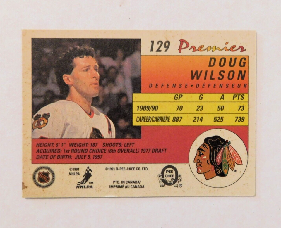 1989 1990 Doug Wilson O-Pee-Chee Premium #129 Chicago Blackhawks Hockey ...