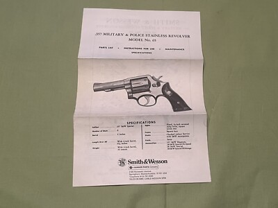 USED ORIGINAL SMITH & WESSON MODEL 65 INSTRUCTION MANUAL OWNERS BOOK ...