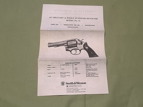 USED ORIGINAL SMITH & WESSON MODEL 65 INSTRUCTION MANUAL OWNERS BOOK ...