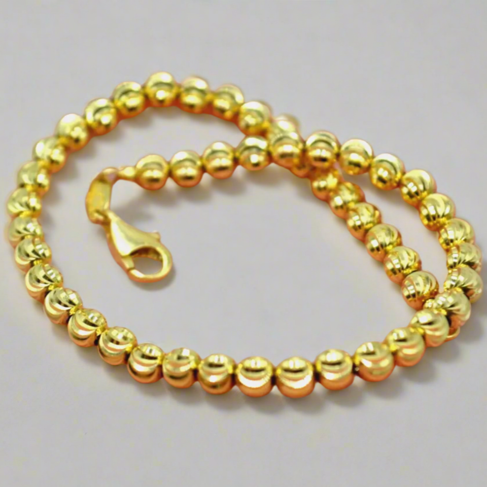 14K Moon Cut Bead Bracelet Solid Yellow Gold 7.5" 4MM 7.2g Stamped ...