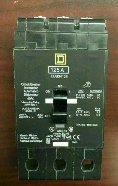 Square D EDB34125 125 Amp 3 Pole Circuit Breaker for sale online | eBay