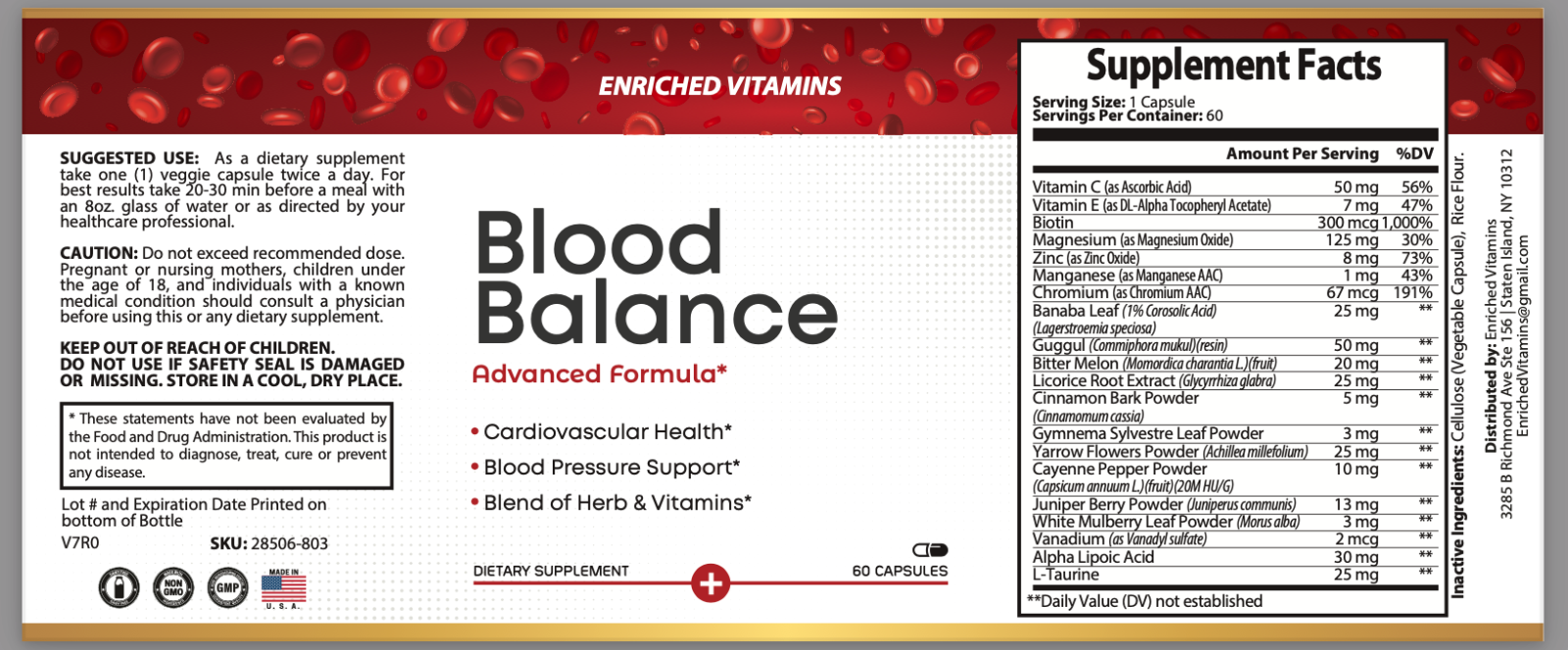 Blood Balance Formula All Natural Cardiovascular Support (1 BOTTLE 60 ...