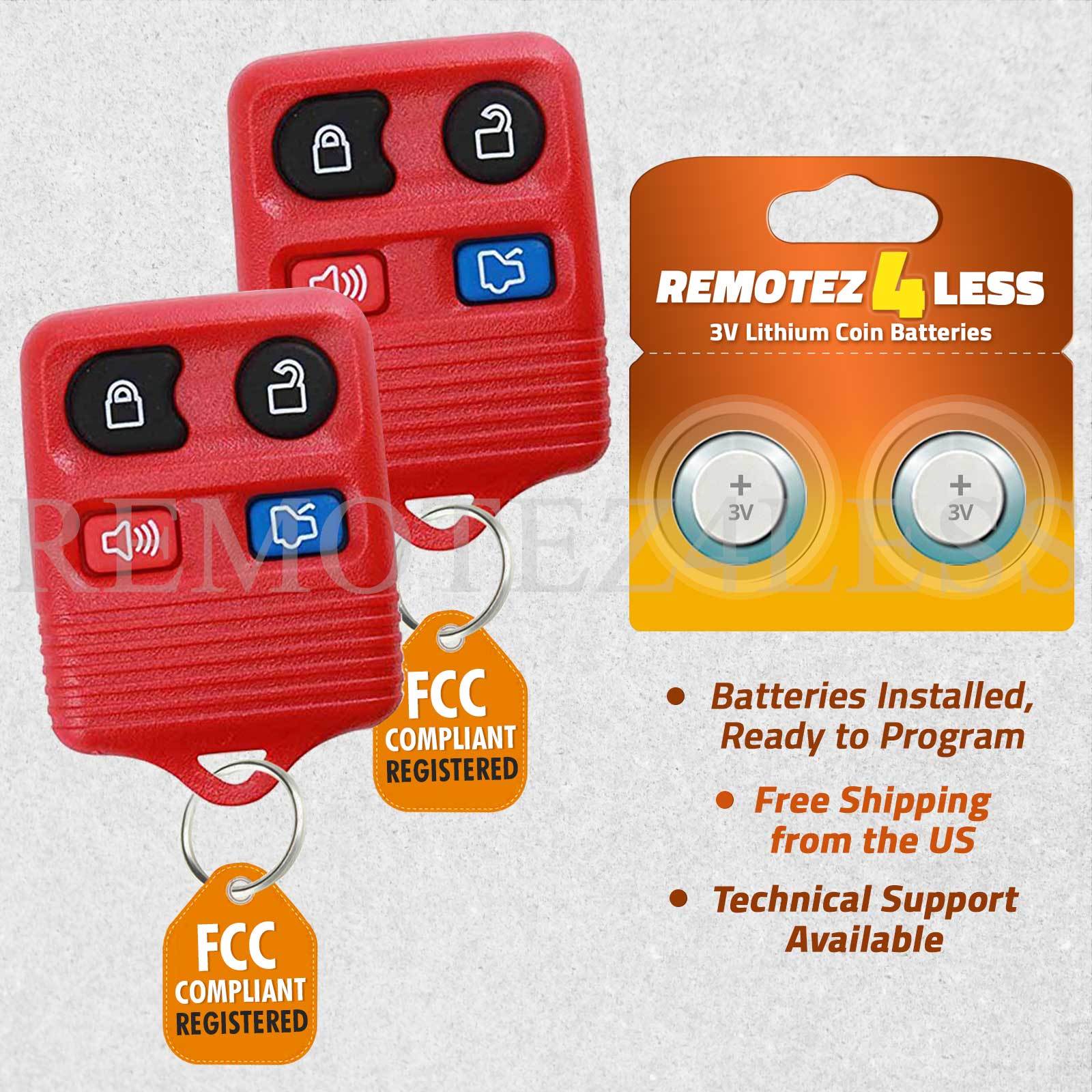 2 For 1999-2014 Ford Mustang Keyless Entry Remote Car Key Fob Red 4btn ...