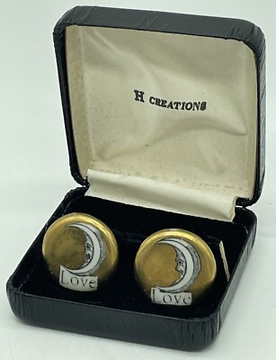 Vintage Unique Large Cufflinks By H Creations In Box Moon Crescent Man ...