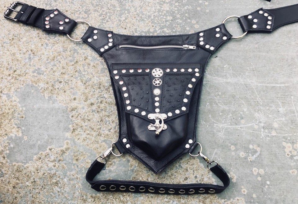 Leather & Ostrich Steampunk Leg Bag Pouch Belt holster Cyberpunk ...