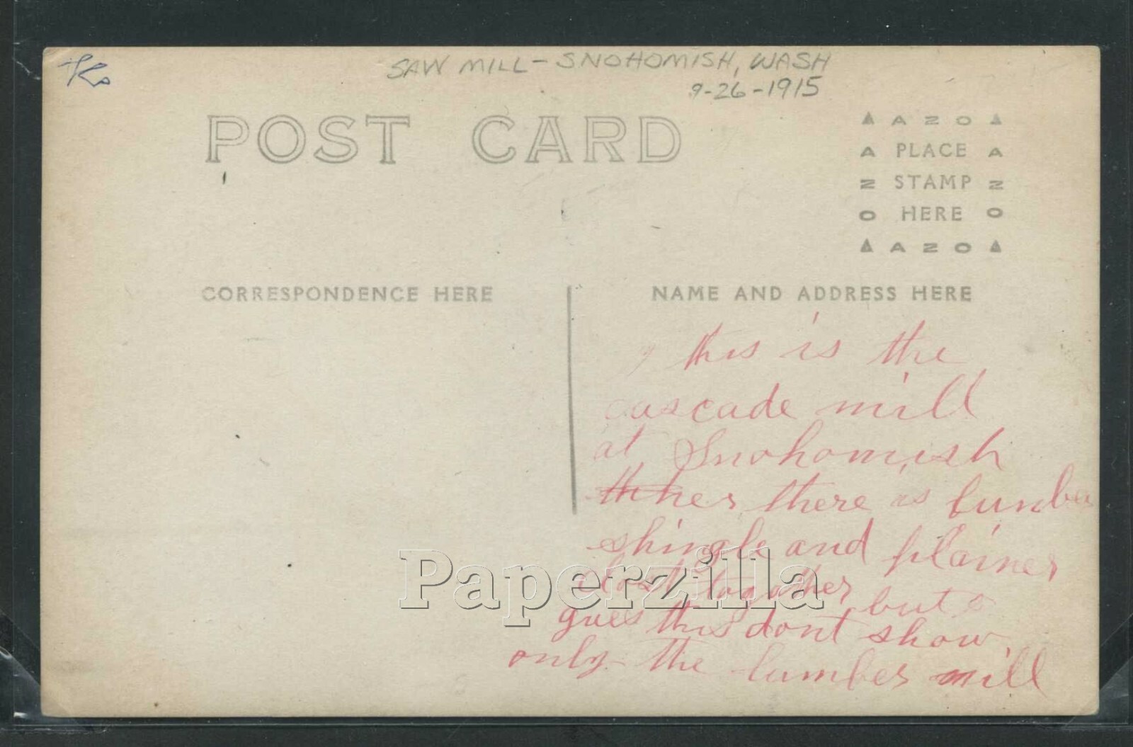 Rare View WA Snohomish RPPC 1915 CASCADE SAW LUMBER MILL across RIVER ...