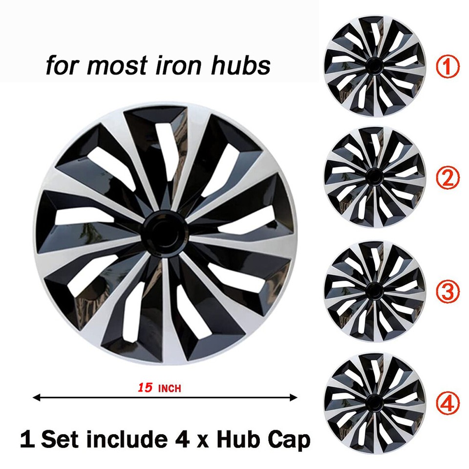 15'' Car Tire Hub Caps Wheel Rim Covers Set of 4 Silver Black for Honda ...