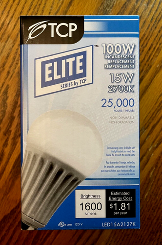 TCP ELITE LED15A2127K - 15W - 2700K - 1600 Lumens - 25,000 Hours - NEW ...