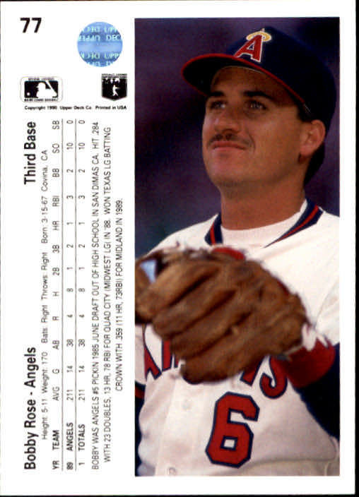 1990 Upper Deck #77 Bobby Rose Angels | eBay