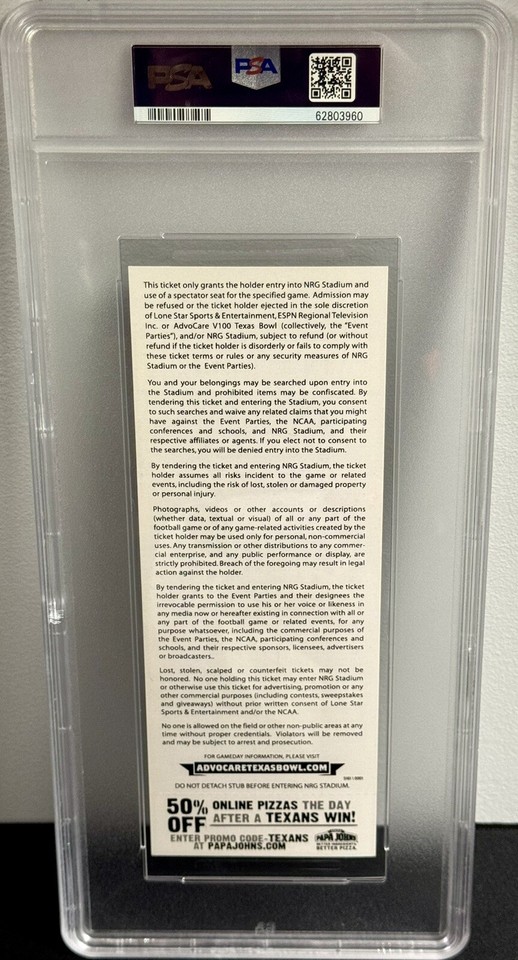 Patrick Mahomes Texas Tech Vs LSU Texas Bowl 4 TDs FULL-Ticket PSA 7 | eBay