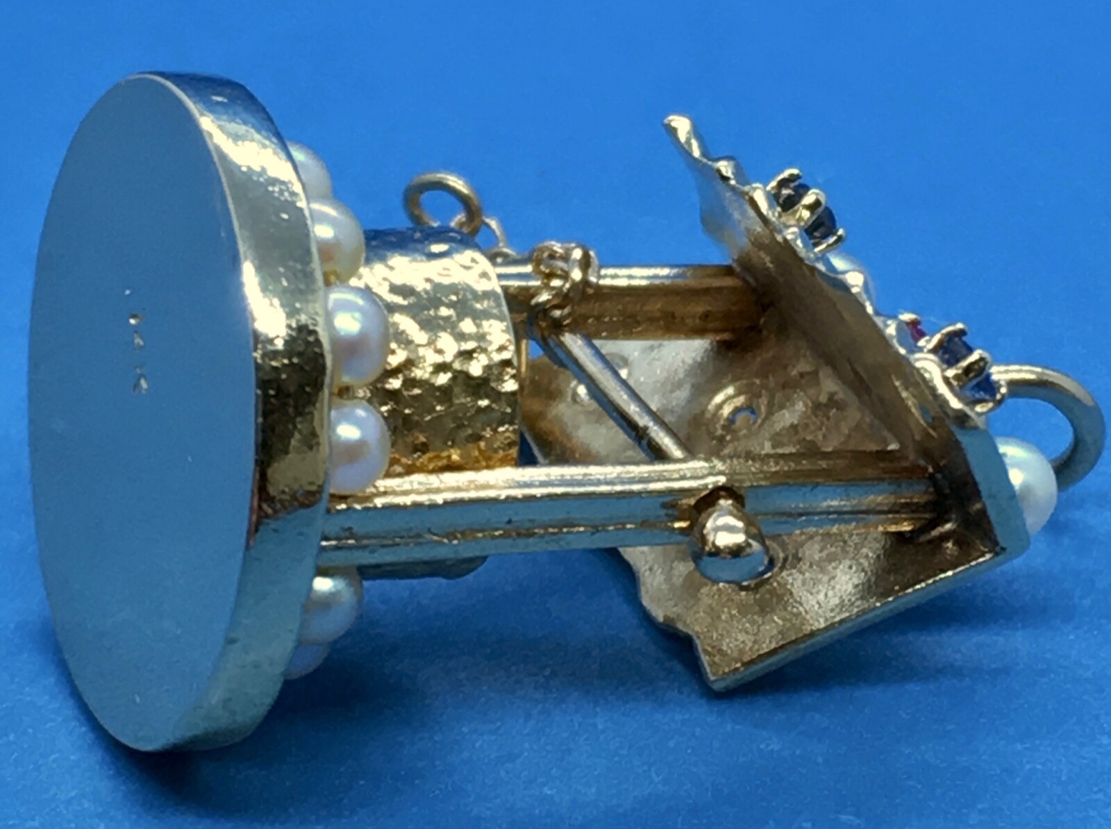 Large Vintage 14K Gold Articulated Wishing Well Pendant/Charm w Pearls ...
