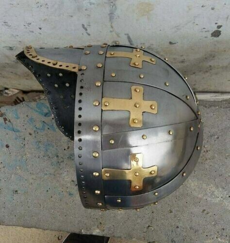 Crusader Face plate Spectacle Helmet With Chainmail Aventail Steel Larp ...