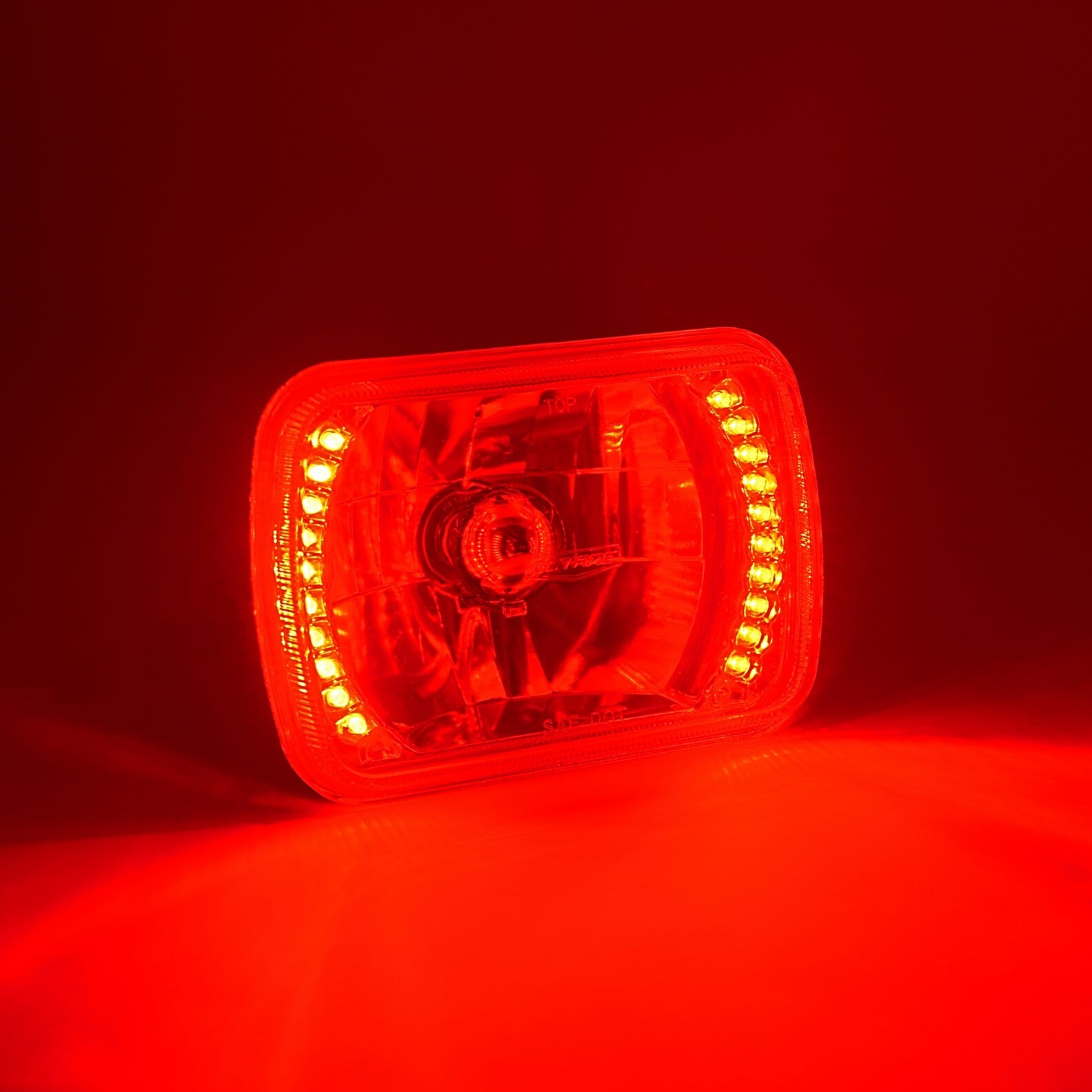 7X6 Red LED Halo Halogen Crystal Headlight Headlamp Angel Eye H4 Light ...