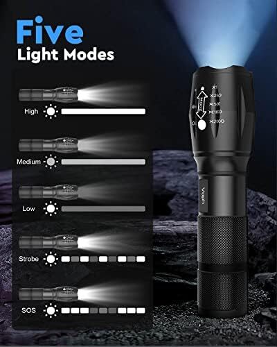 Flashlight 2 Pack, 5 Modes 2000 Lumen Tactical LED Flash Light, High ...
