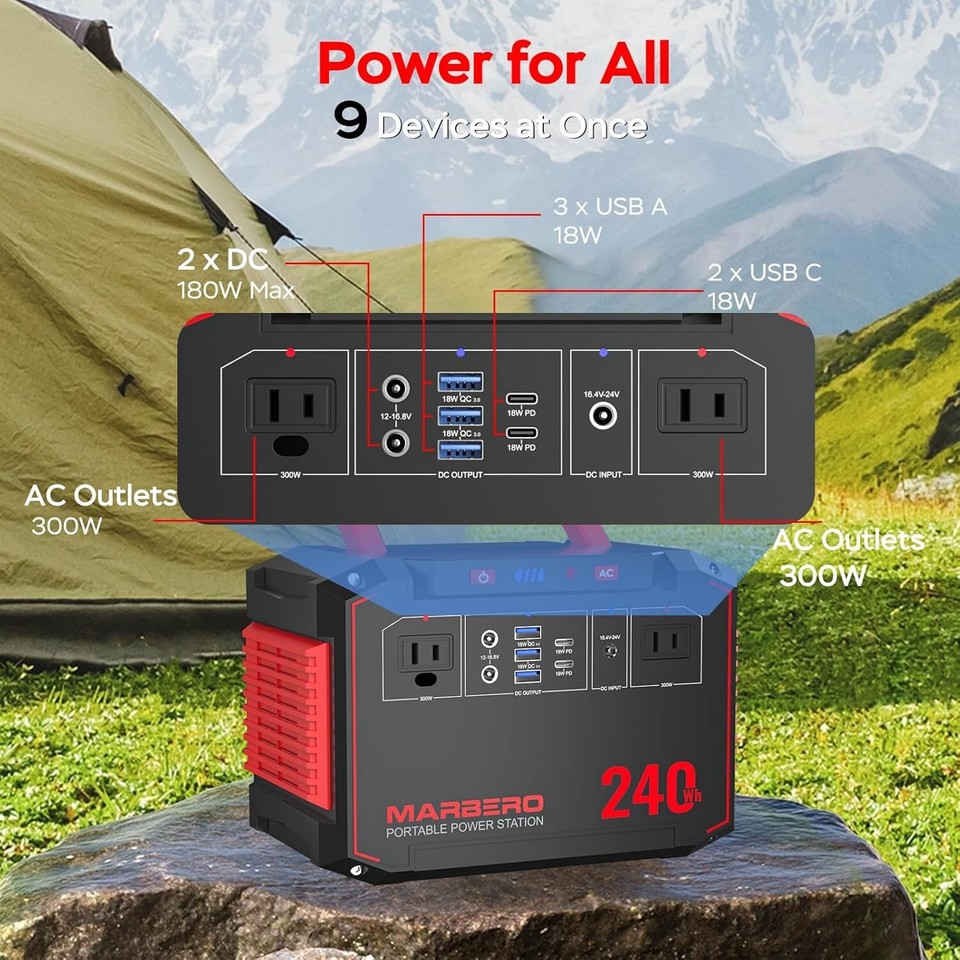 MARBERO Solar Generator 240Wh 300W Portable Power Station with Solar ...