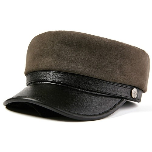 Men Women Sheepskin Leather Military Cap Hat Mariner Breton Fiddler ...