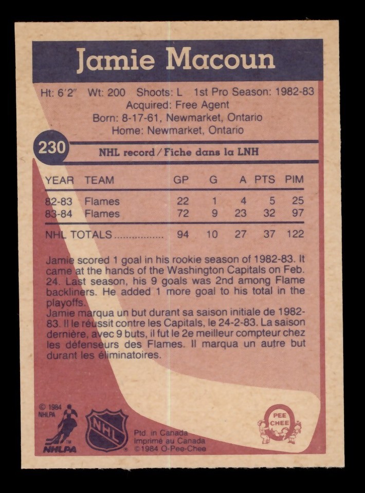 1984-85 O-PEE-CHEE #230 JAMIE MACOUN ROOKIE RC CALGARY FLAMES | eBay