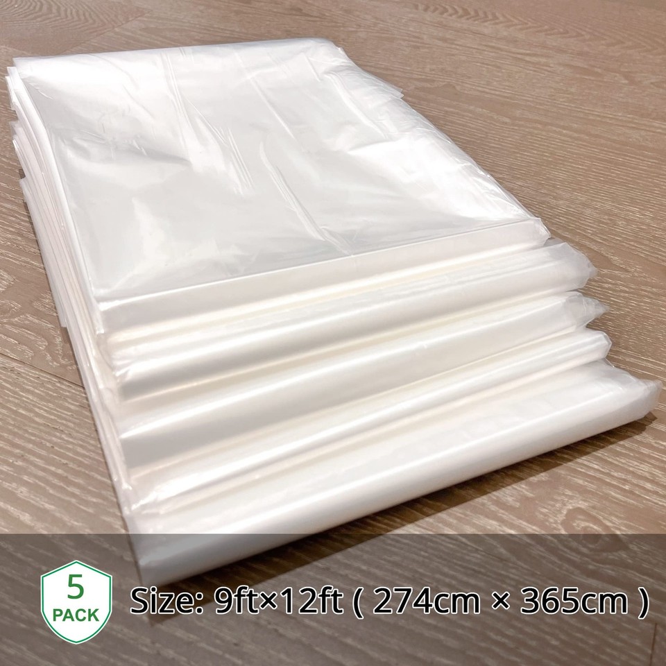 5-Pack Plastic Drop Cloth, 9x12 Feet Clear Plastic Painting Tarps ...