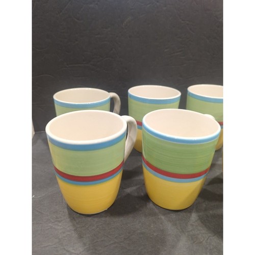 Royal Norfolk MAMBO Yellow Base Multicolor Rings Stoneware Large Cups ...