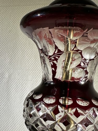 Antique Bohemian Cut To Clear Ruby Table Lamp Works 12” x 5” | eBay