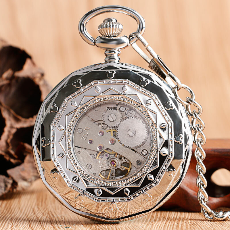 Men Vintage Mechanical Pocket Watch Wind Up Open Face Gift Silver Roman ...