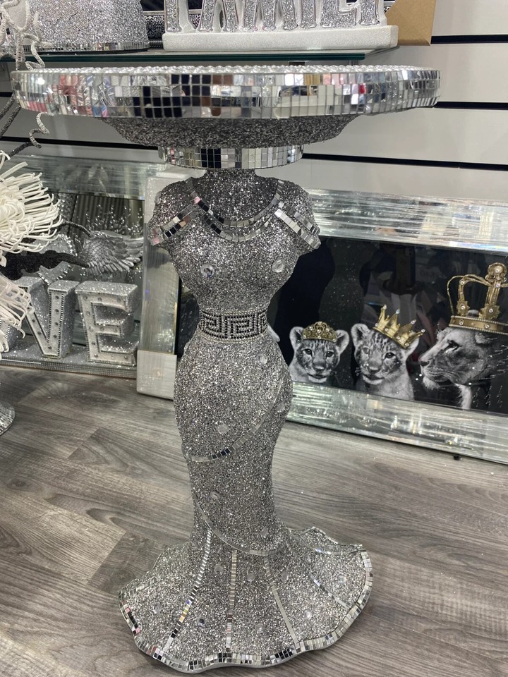 Silver Mirrored Side Table Modern Plant Stands Bed Side Sparkle End ...