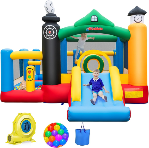Inflatable Bounce House, Train Theme Kids Jumping Castle with Slide ...