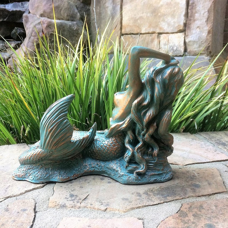 Antique Bronze Patina Mermaid Sculptures Siren Statues Nautical Pool ...