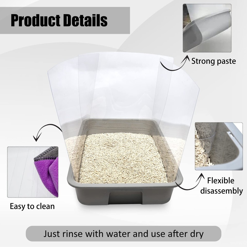 3 Pcs Cat Litter Box Pee Shields Open Top Litter Box Splash Guard ...