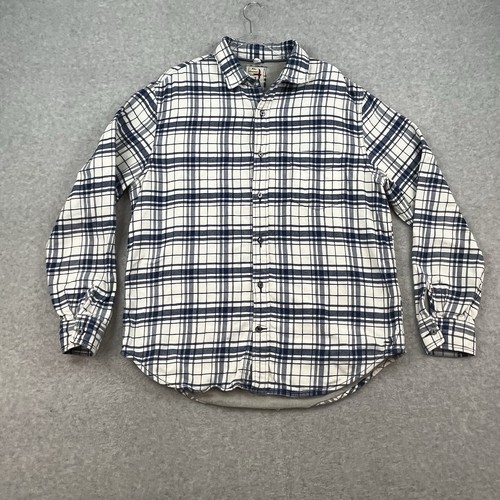Relwen Chamois Lined Flannel Button Down Shirt Mens XL Blue White Plaid ...