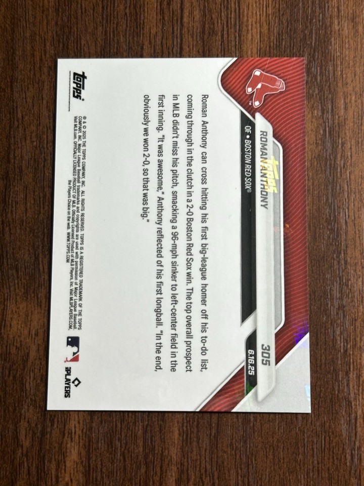 2025 Topps Now ROMAN ANTHONY #305 1ST MLB Home Run Foilfractor 1/1 RC ...