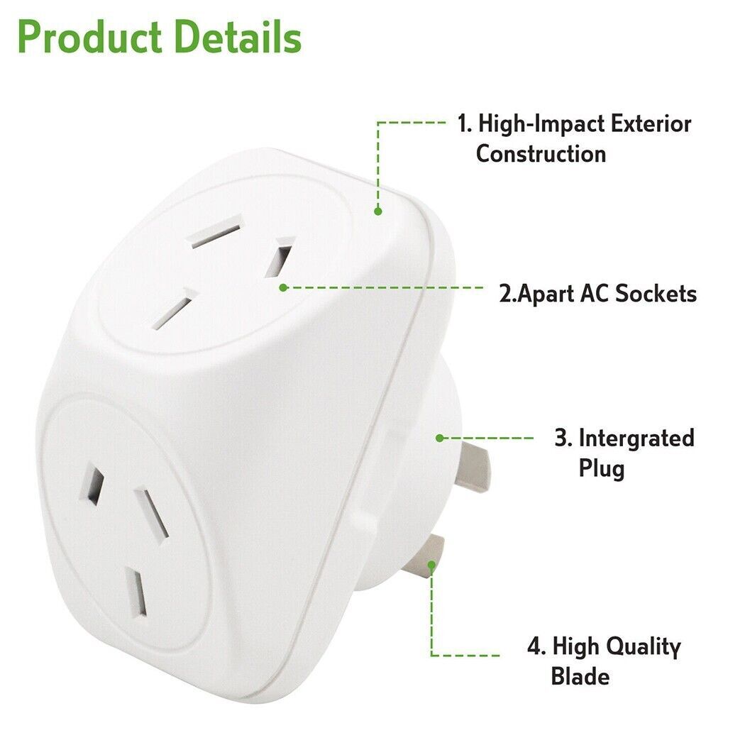 1-5X 2400W Double Adaptor Triangular 2 Socket Outlet Power Board ...