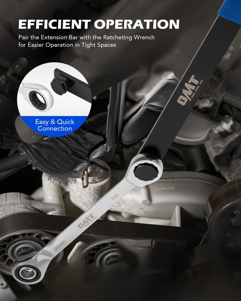 OMT 15pc Ratcheting Serpentine Belt Tool Set w Sockets Wrench Extension ...