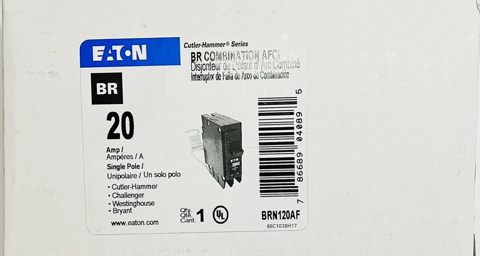 Eaton BRN120AF Type BR Combination AFCI Circuit Breaker 20 Amp Single ...