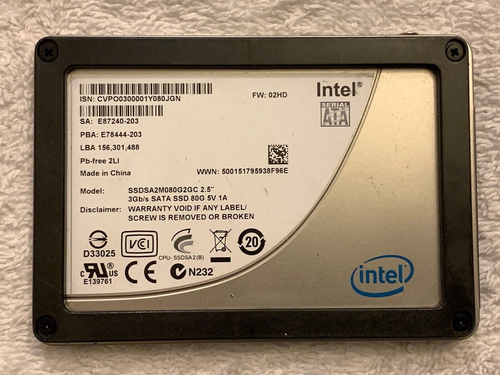 Intel 80GB 2.5" SATA SSD SSDSA2M080G2GC 741435817206 | eBay