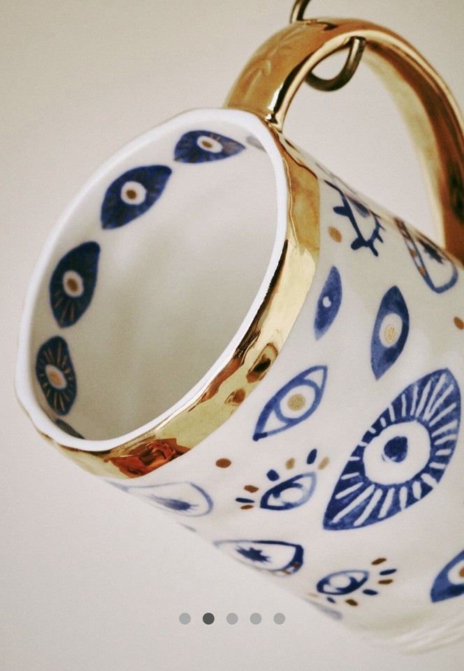 NEW ANTHROPOLOGIE COFFEE TEA LATTE MUG CUP RITUAL HAMSA HAND ~EVIL EYE ...