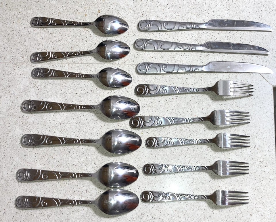 Cambridge 15 Piece Stainless Steel Flatware Utensil Lot Spoons Forks ...