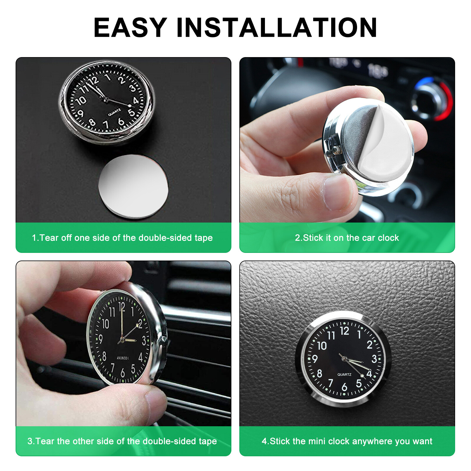 Pocket Small Mini Luminous Quartz Analog Watch Stick-On Clock for Car ...