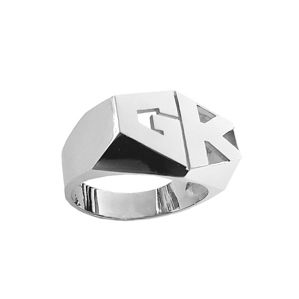 Sterling Silver 12mm Hexagonal Two Initial Ring | Item: SNS188 | eBay